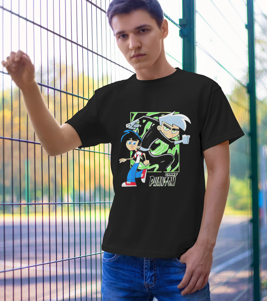 Danny Phantom Cartoon Artwork With Ghostly Green Swirl T-Shirt