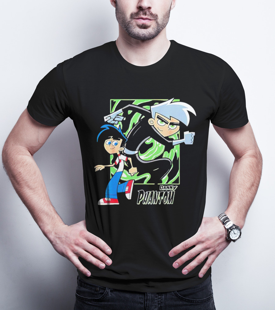 Danny Phantom Cartoon Artwork With Ghostly Green Swirl T-Shirt