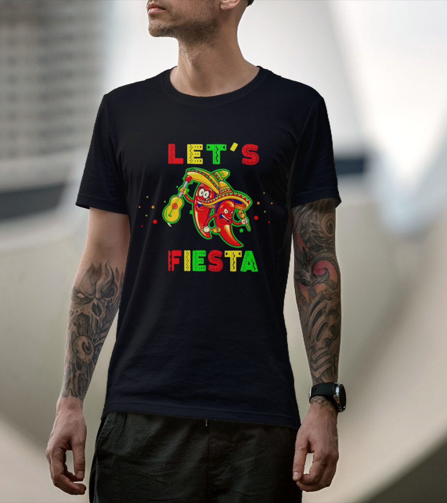 LET’S FIESTA Sombrero Guitar Chilis Cinco De Mayo T-Shirt