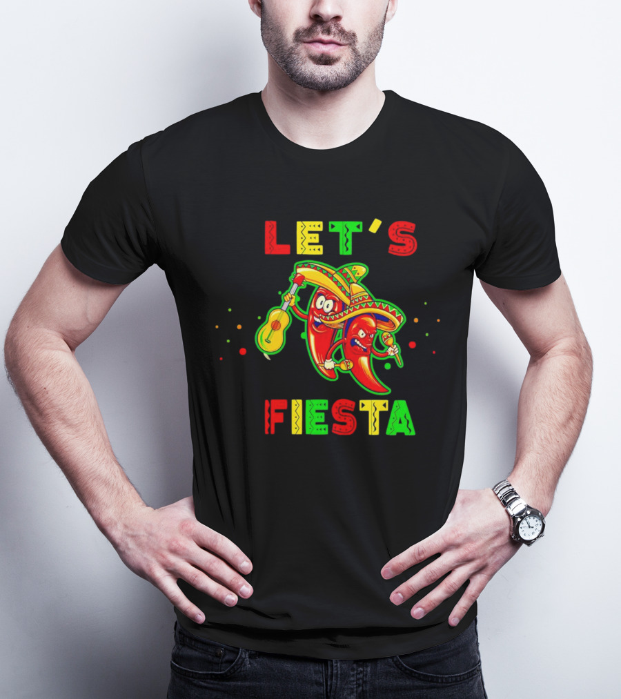 LET’S FIESTA Sombrero Guitar Chilis Cinco De Mayo T-Shirt