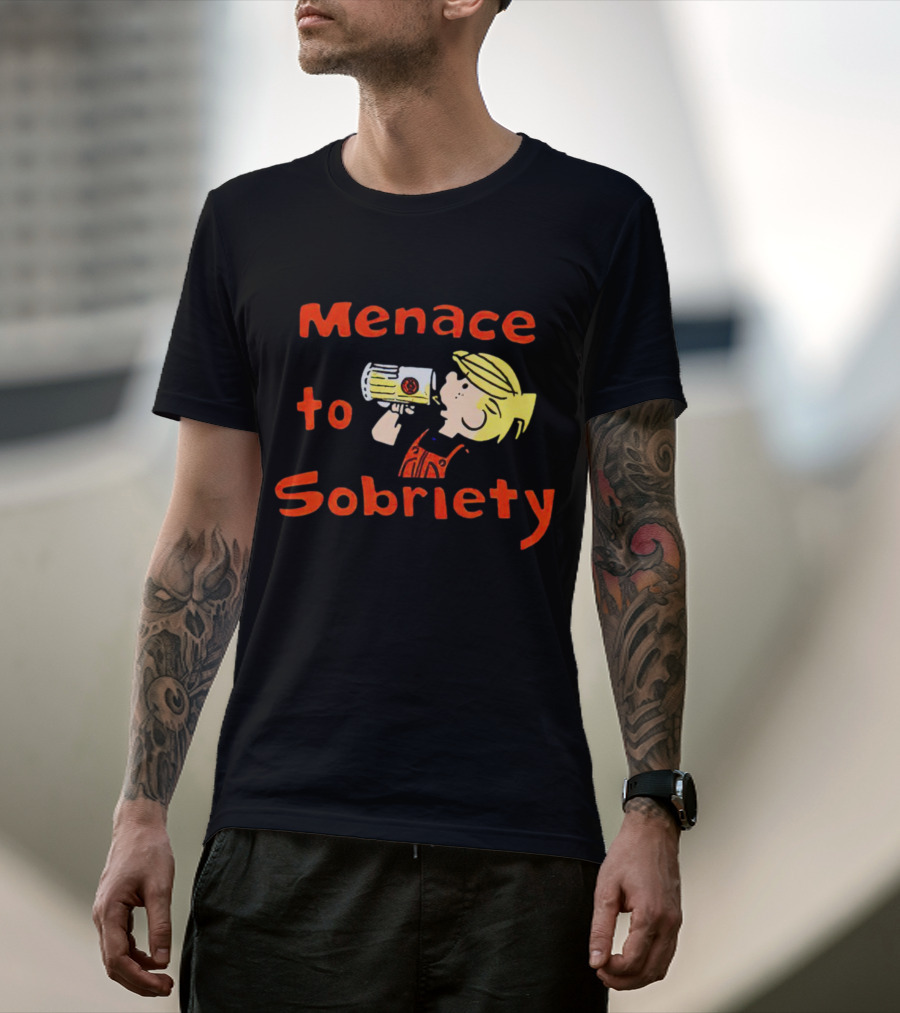 Menace To Sobriety Cartoon Character Drinking Beer T-Shirt