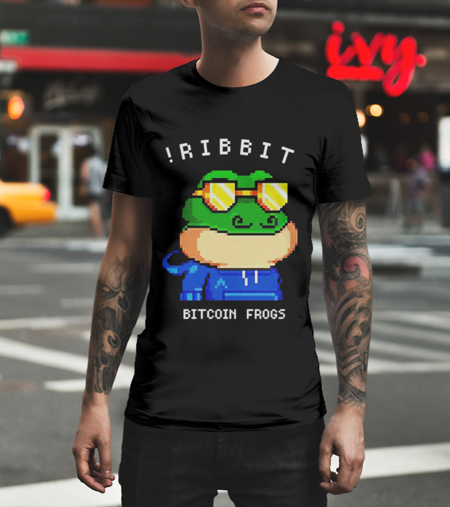 Ribbit Bitcoin Frogs Pixel Art Frog With Sunglasses T-Shirt