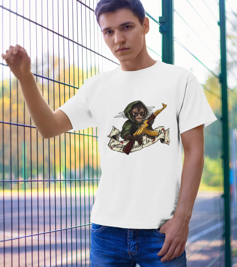 El Changuito Contigo Hasta La Muerte Monkey With AK-47 T-Shirt