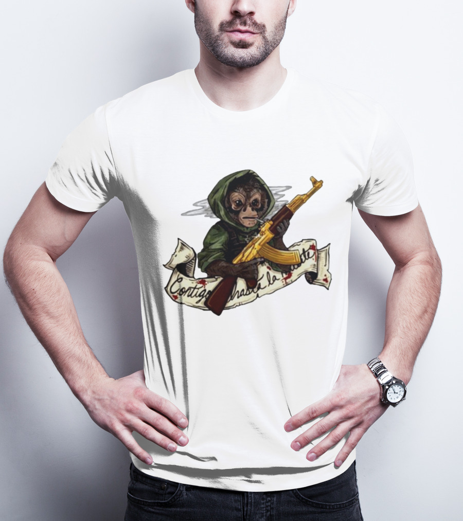 El Changuito Contigo Hasta La Muerte Monkey With AK-47 T-Shirt