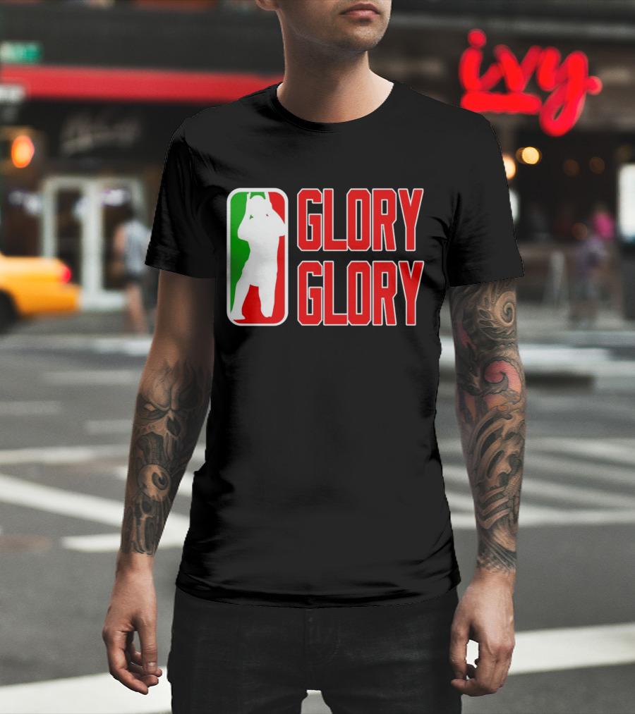 GLORY GLORY Soccer Trophy Celebration Silhouette Mexican Flag Colors T-Shirt