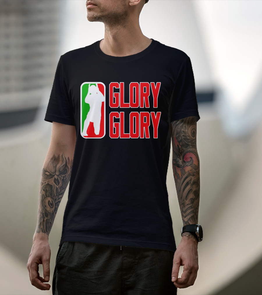 GLORY GLORY Soccer Trophy Celebration Silhouette Mexican Flag Colors T-Shirt