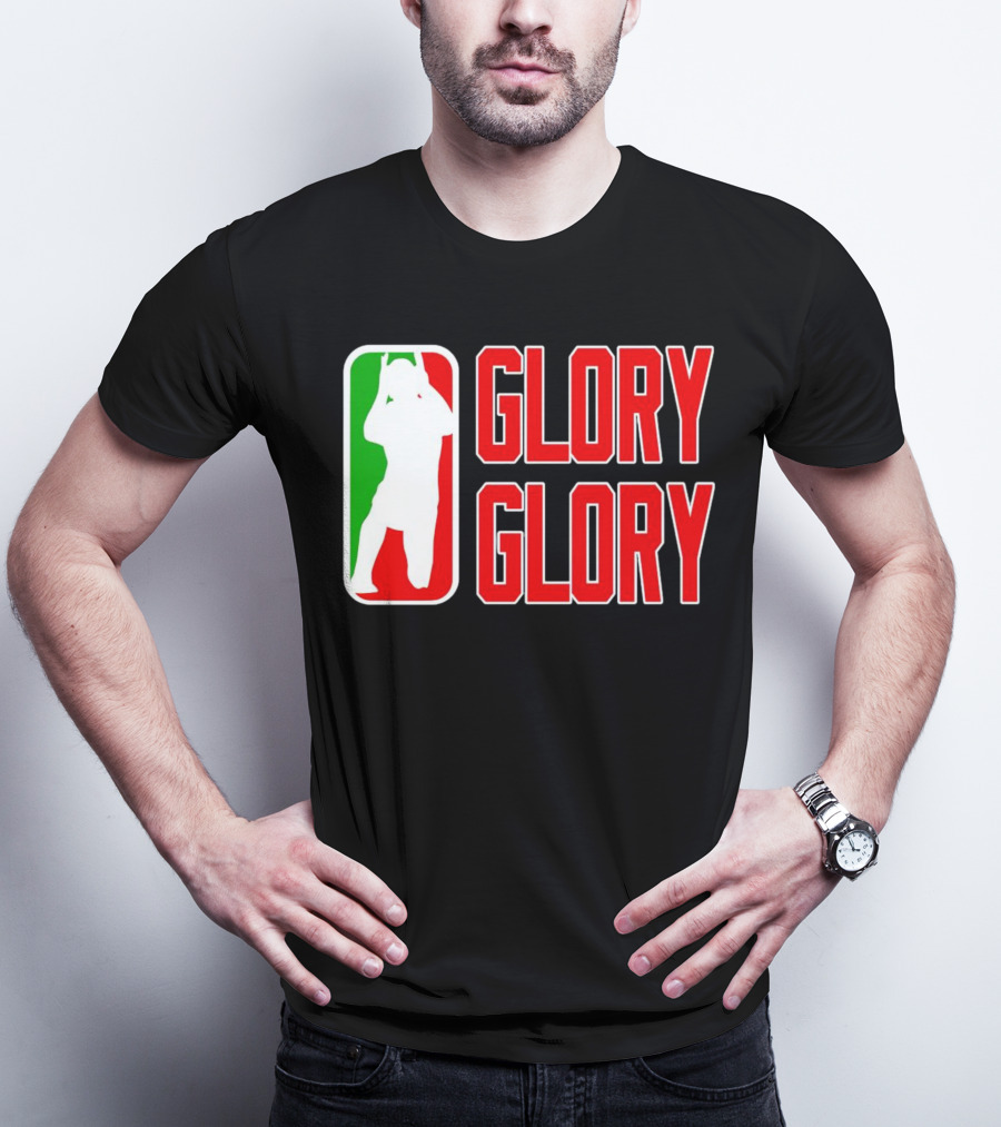 GLORY GLORY Soccer Trophy Celebration Silhouette Mexican Flag Colors T-Shirt