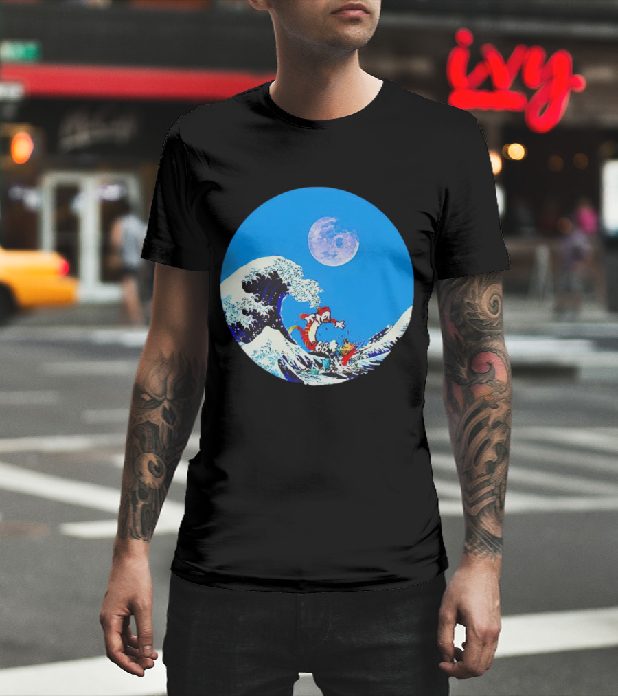 Calvin And Hobbes Lovers Great Wave Moon Adventure T-Shirt