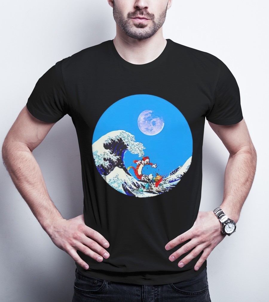 Calvin And Hobbes Lovers Great Wave Moon Adventure T-Shirt