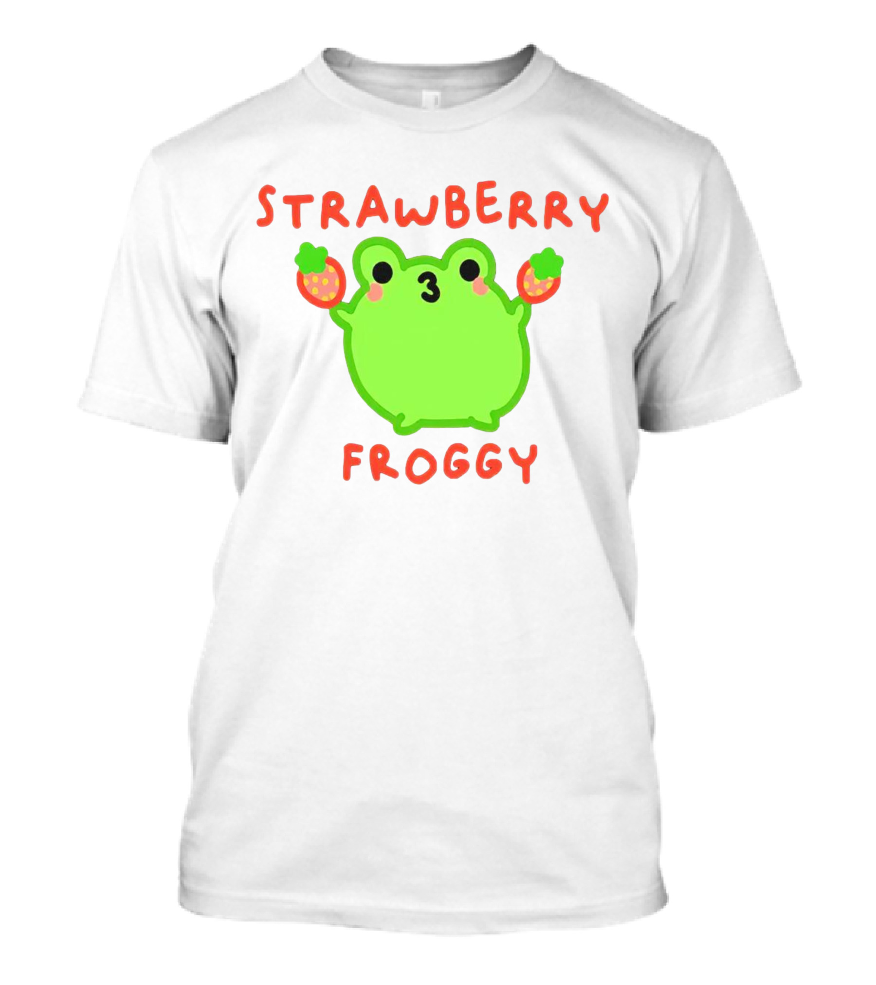 STRAWBERRY FROGGY Green Frog Holding Strawberries T-Shirt