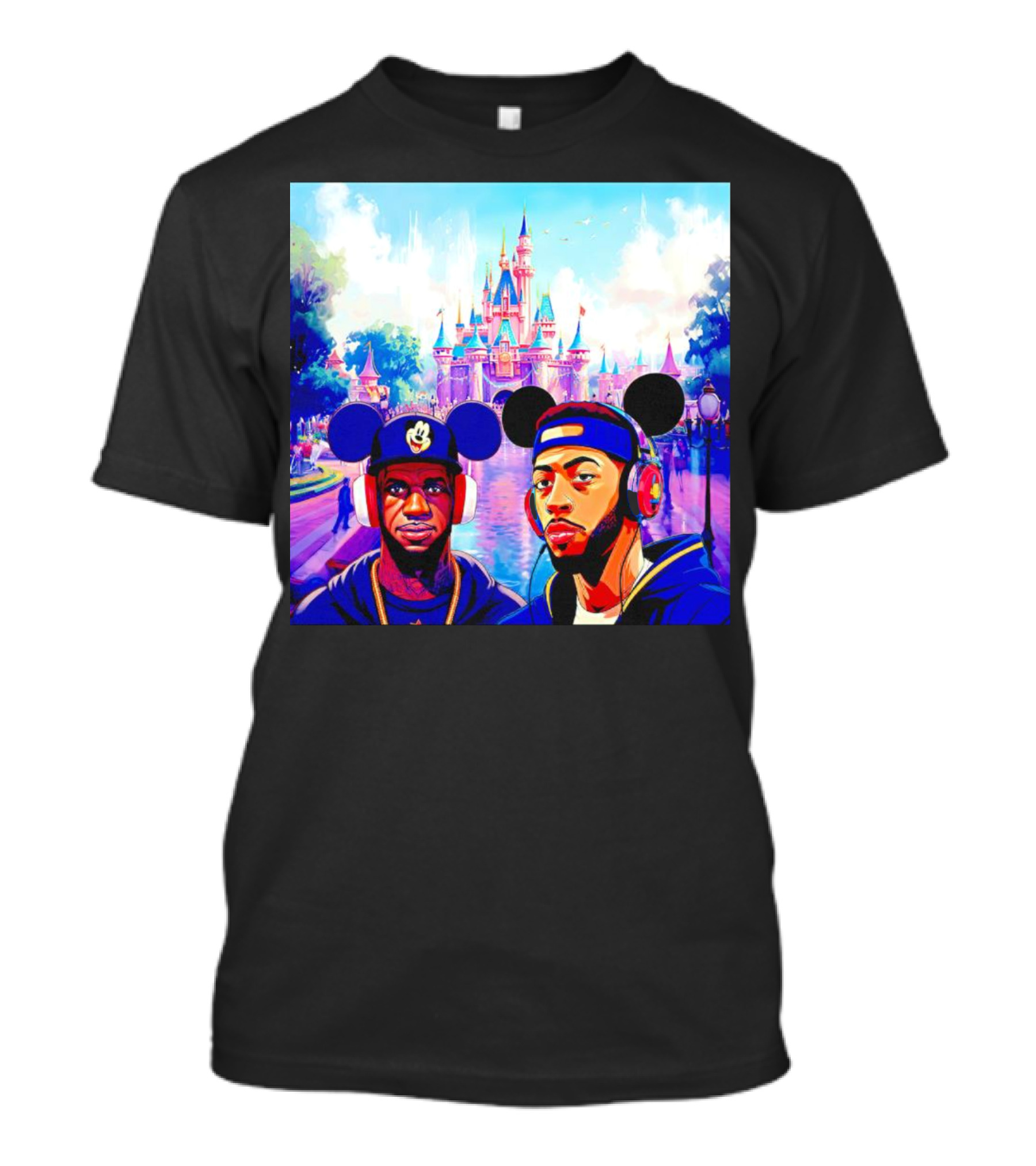Lebron James And Anthony Davis Disneyland Mickey Mouse Ear Headphones Lakers Basketball Fun T-Shirt