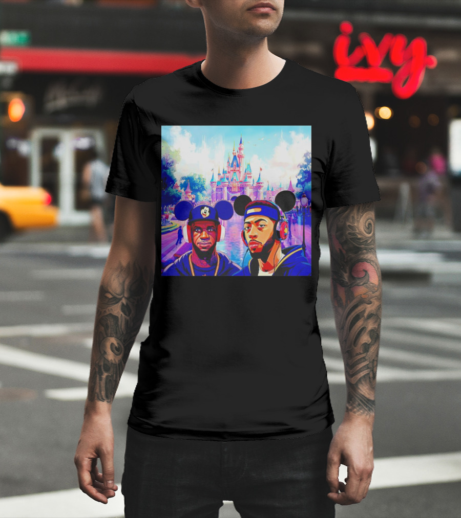 Lebron James And Anthony Davis Disneyland Mickey Mouse Ear Headphones Lakers Basketball Fun T-Shirt