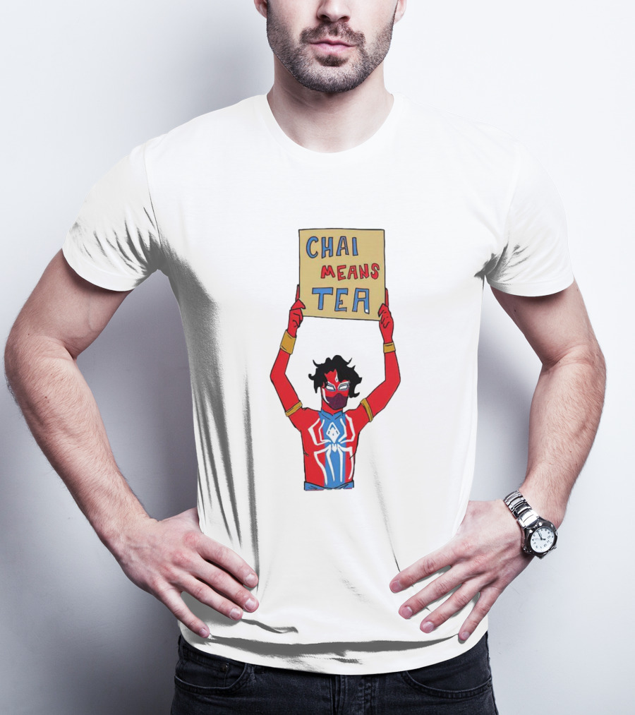 CHAI MEANS TEA Red And Blue Superhero T-Shirt
