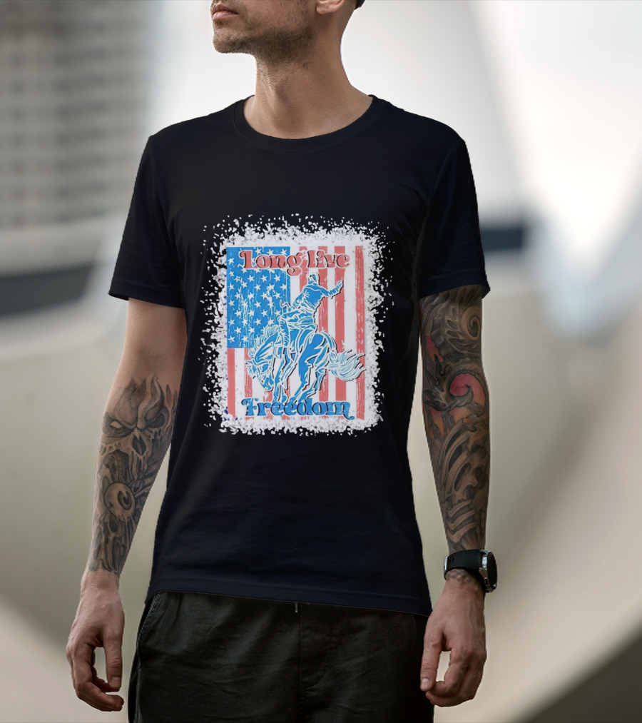 Long Live Freedom America Flag Cowboy And Horse T-Shirt