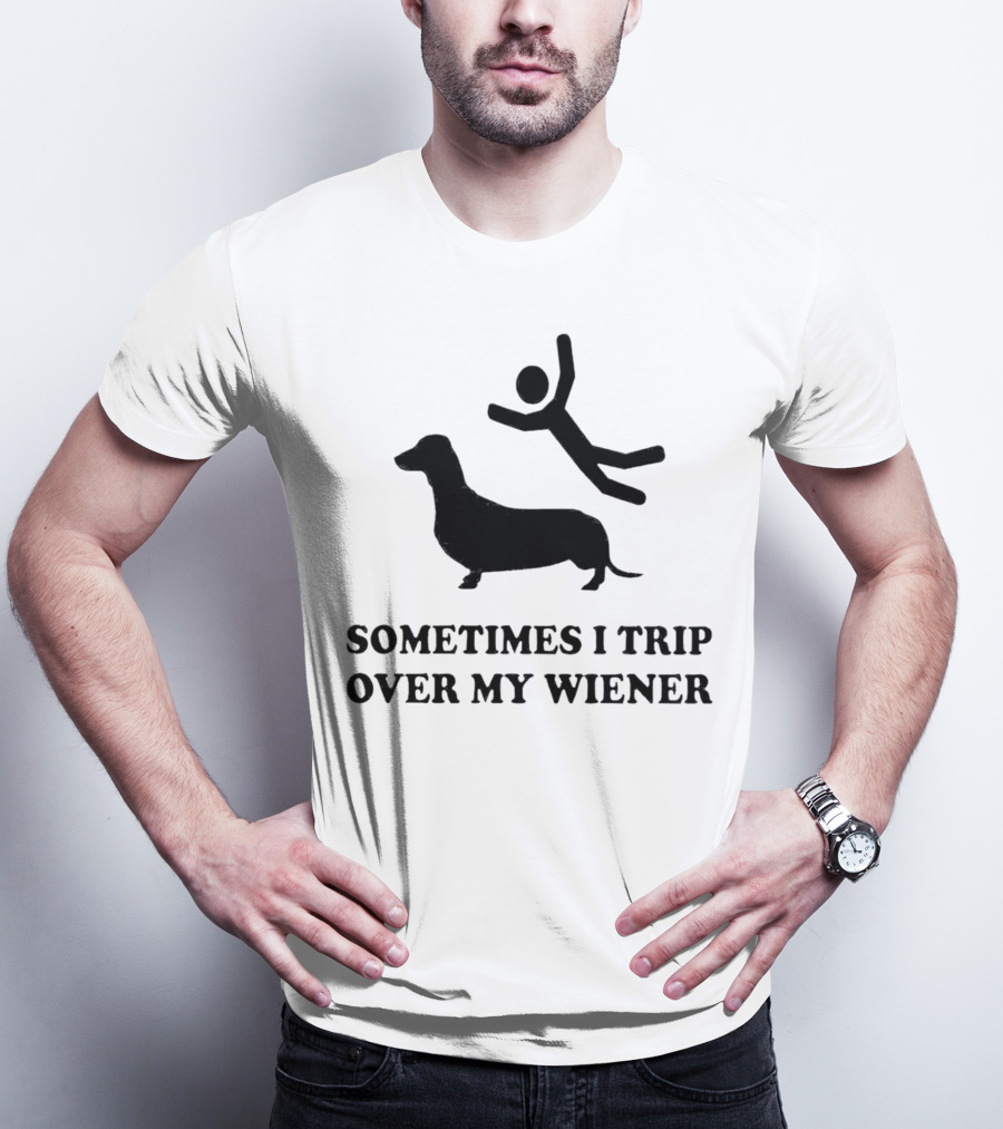 Sometimes I Trip Over My Wiener Dachshund Silhouette Tripping Stick Figure T-Shirt