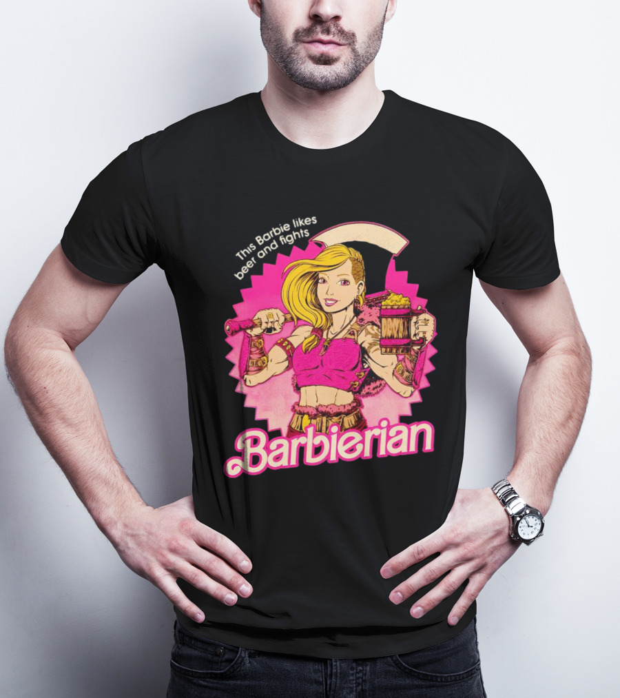 This Barbie Likes Beer And Fights Barbierian Retro Warrior T-Shirt