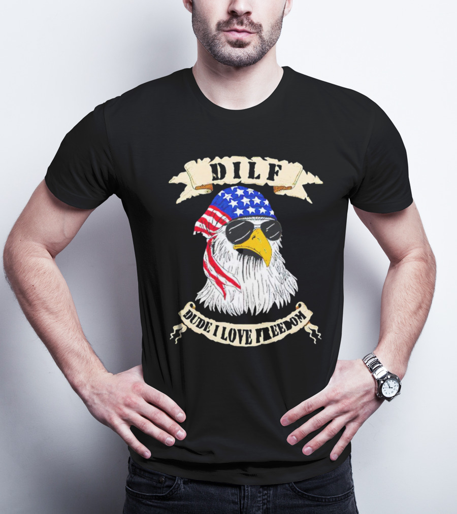 Dilf Eagle Dude I Love Freedom USA Bandana Sunglasses Effort T-Shirt