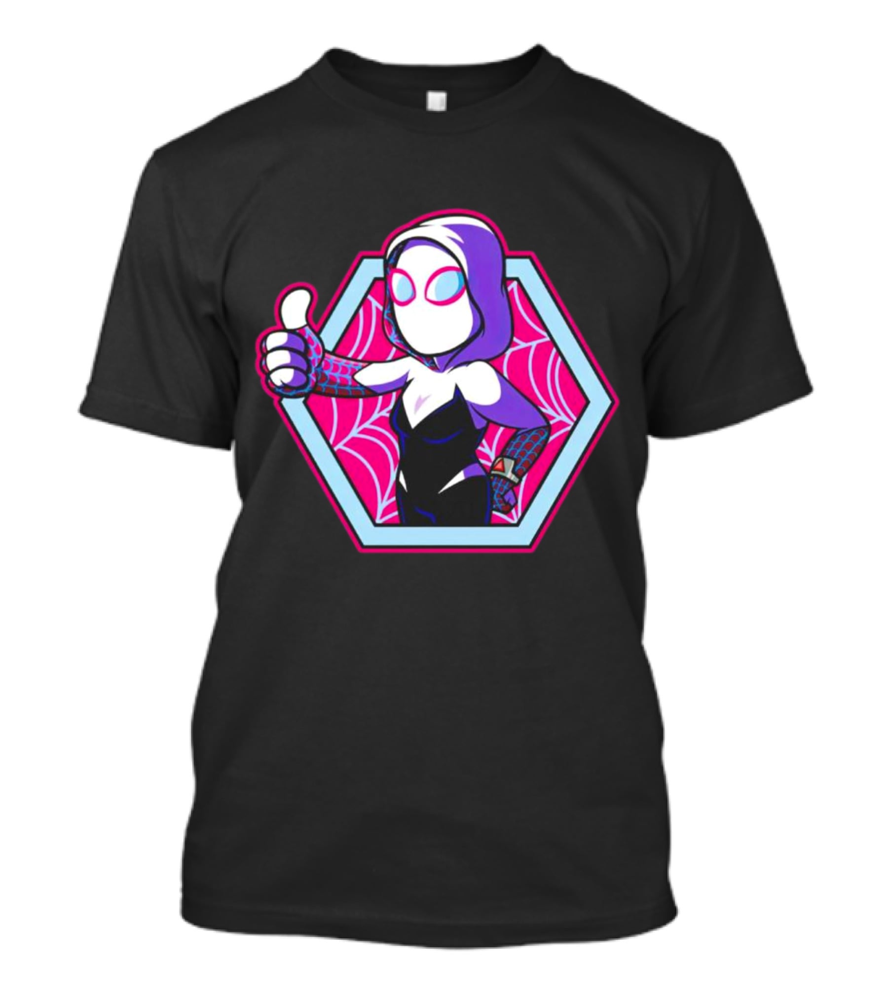 Vault Gwen Thumbs Up Spider-Gwen Hexagon Web Background T-Shirt