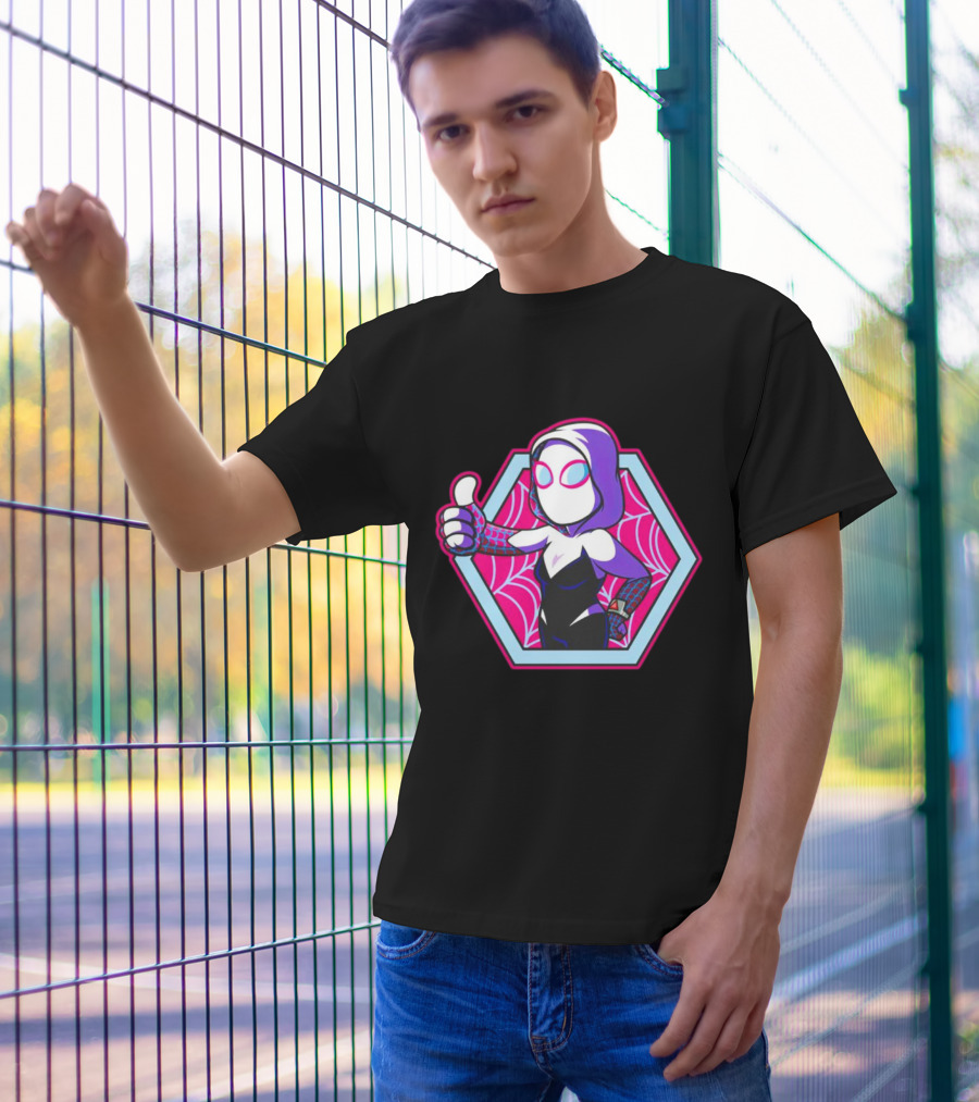 Vault Gwen Thumbs Up Spider-Gwen Hexagon Web Background T-Shirt