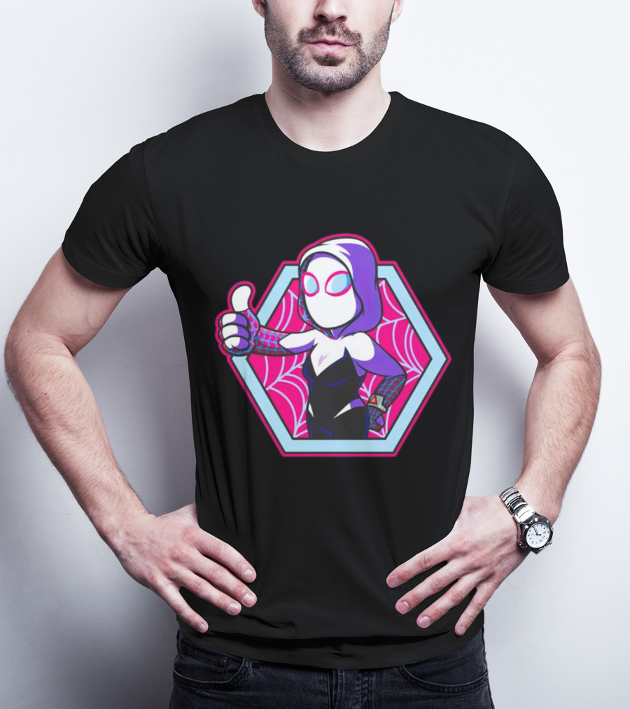 Vault Gwen Thumbs Up Spider-Gwen Hexagon Web Background T-Shirt