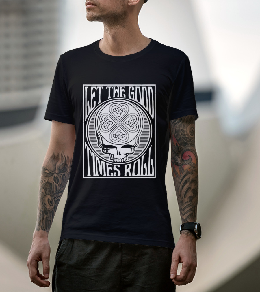 Let The Good Times Roll Skull With Celtic Knot Motif T-Shirt