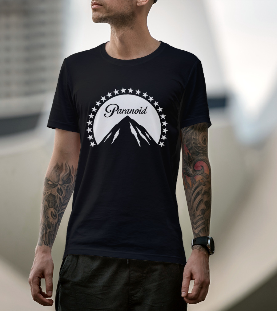 Paramount Paranoid Logo Parody Stars Mountain T-Shirt