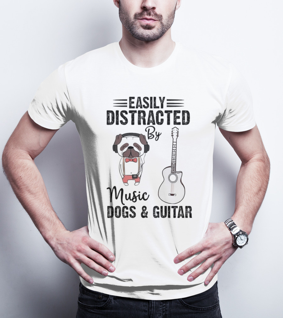 Easily Distracted By Music Dogs And Guitar T-Shirt