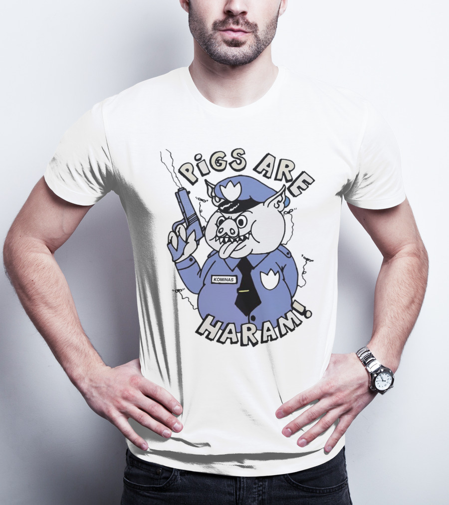 Pigs Are Haram Kominas Smoking Cartoon Police Pig T-Shirt