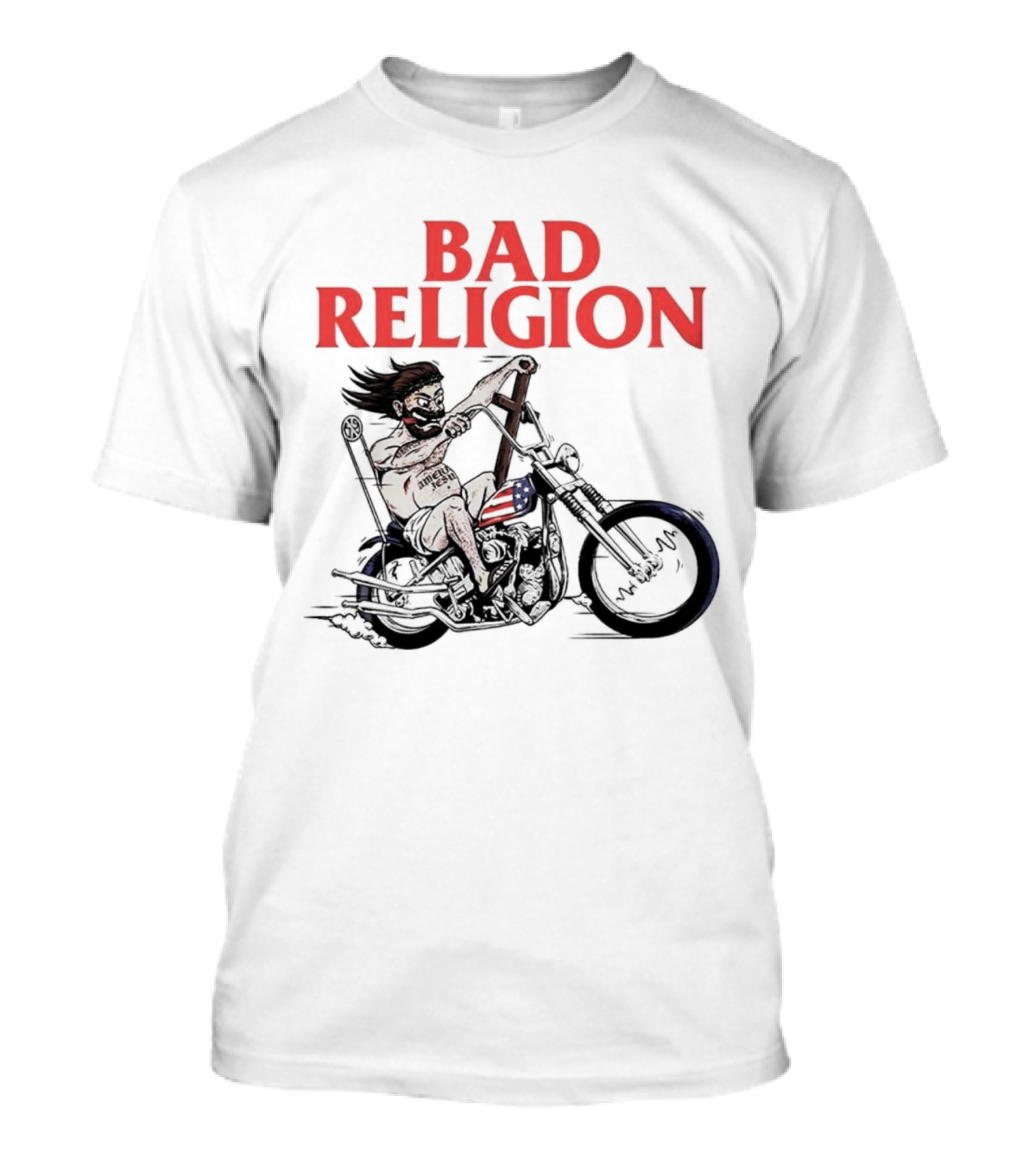 Bad Religion Motorcycle Rider With American Flag Details T-Shirt