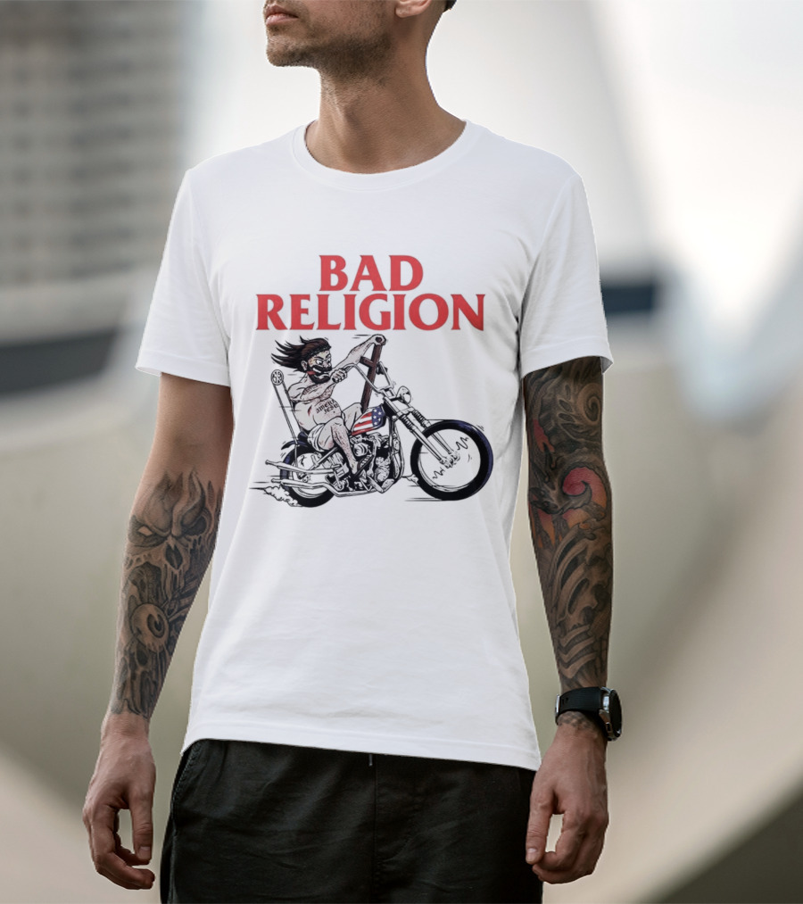 Bad Religion Motorcycle Rider With American Flag Details T-Shirt