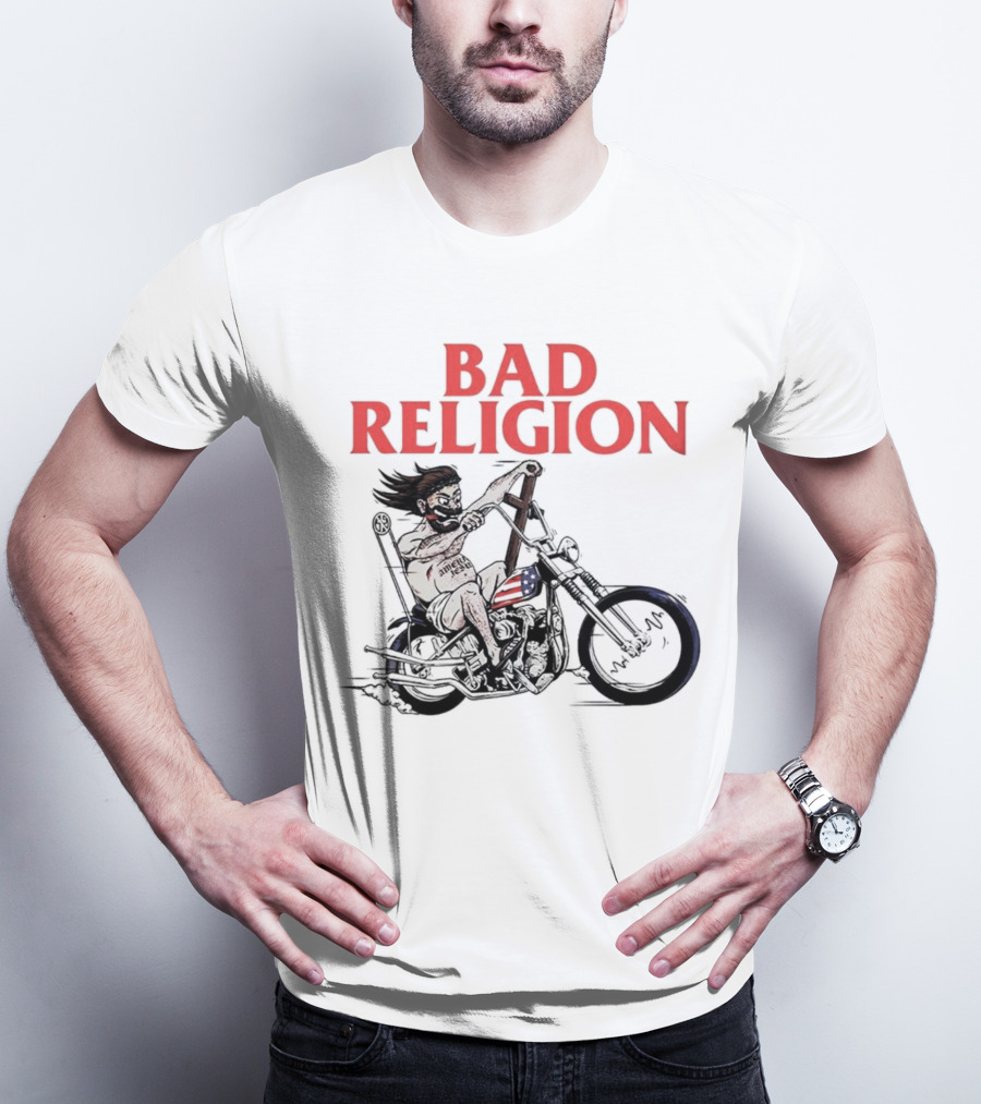 Bad Religion Motorcycle Rider With American Flag Details T-Shirt