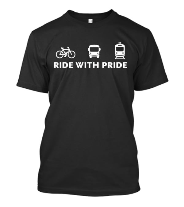 Ride With Pride Bicycle Bus Train Icons T-Shirt
