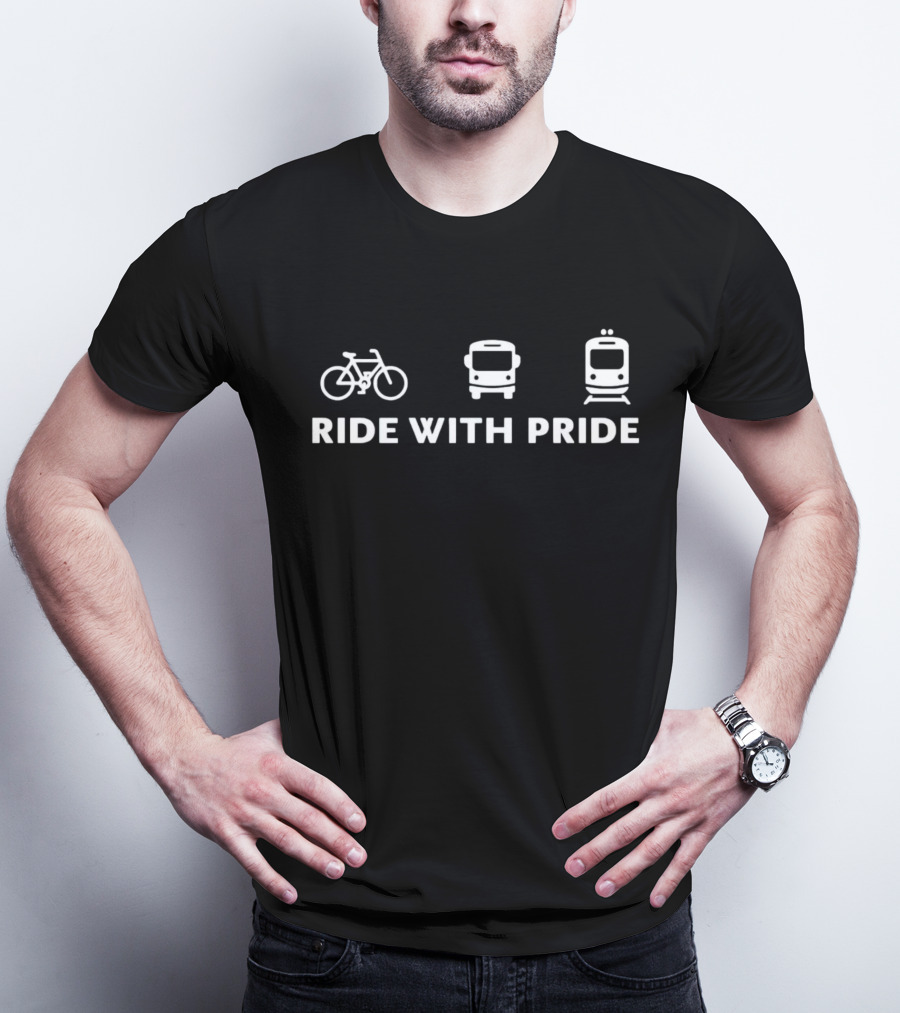 Ride With Pride Bicycle Bus Train Icons T-Shirt