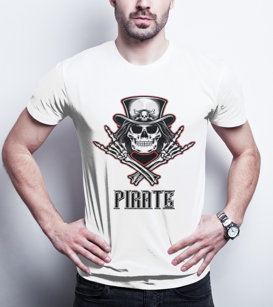Skull Pirate With Hat And Crossed Bones T-Shirt
