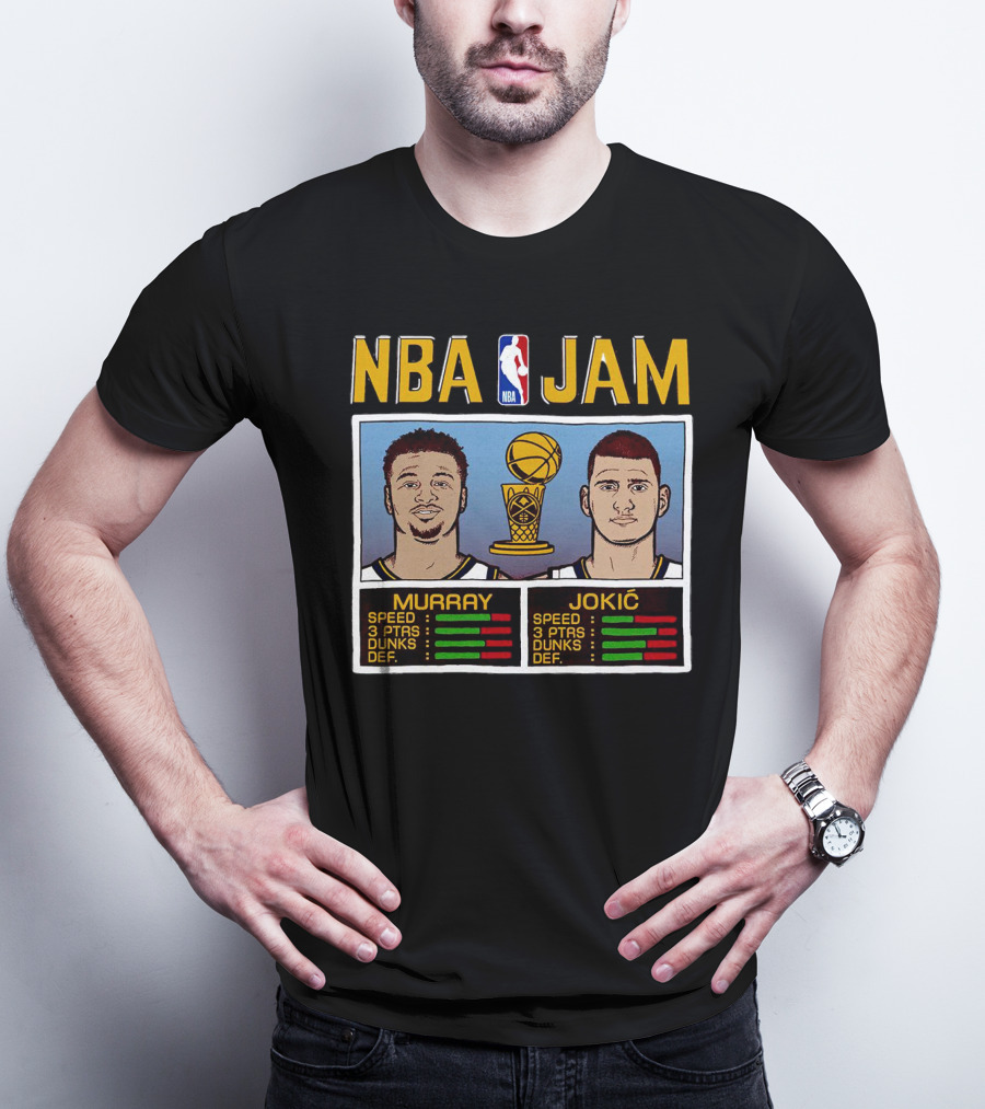 NBA Jam Nikola Jokic Jamal Murray Denver Nuggets Basketball Game Stats T-Shirt