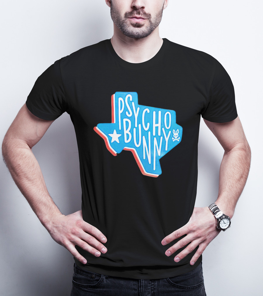 Psycho Bunny Texas State Blue Red Star Skull T-Shirt