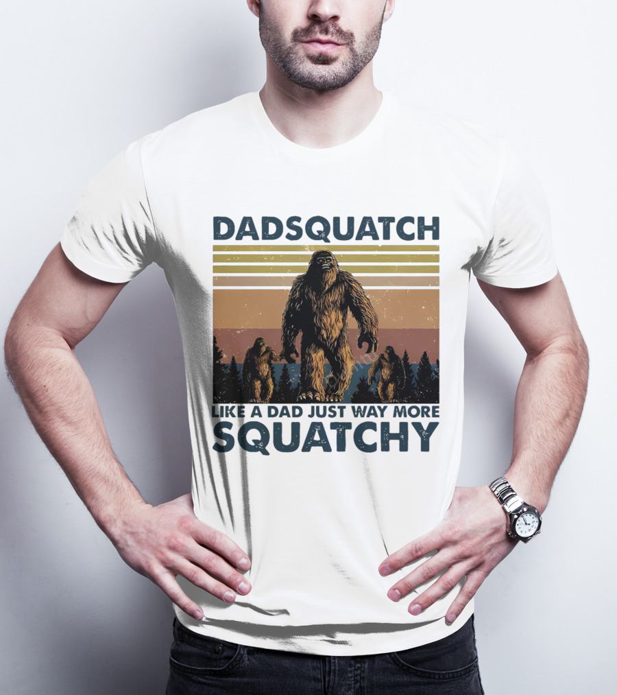 Dadsquatch Like A Dad Just Way More Squatchy Vintage Father's Day Retro Sunset T-Shirt