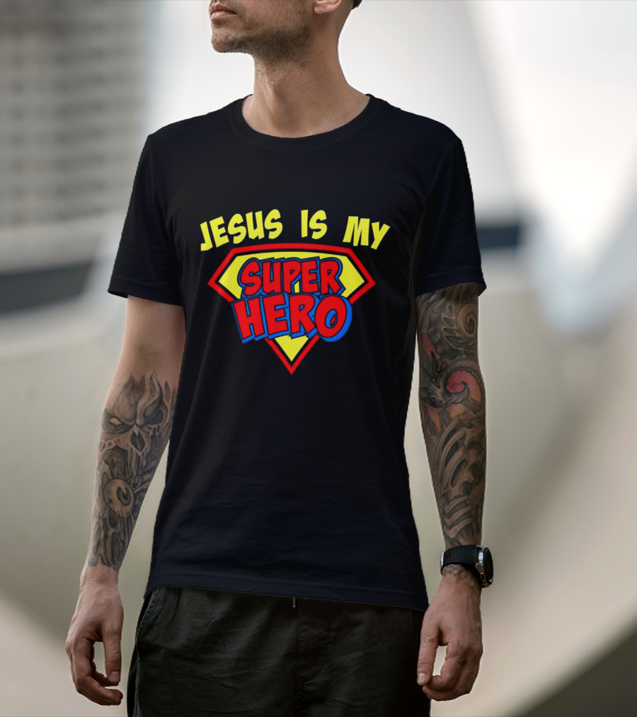 Jesus Is My Superhero Shield Emblem T-Shirt