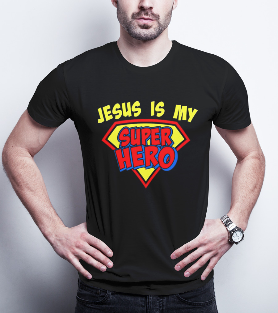 Jesus Is My Superhero Shield Emblem T-Shirt