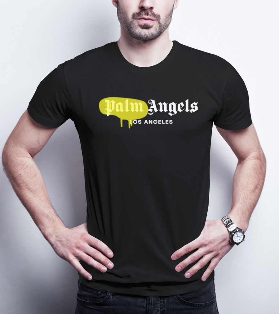 Palm Angels Los Angeles Yellow Paint Drip Text T-Shirt