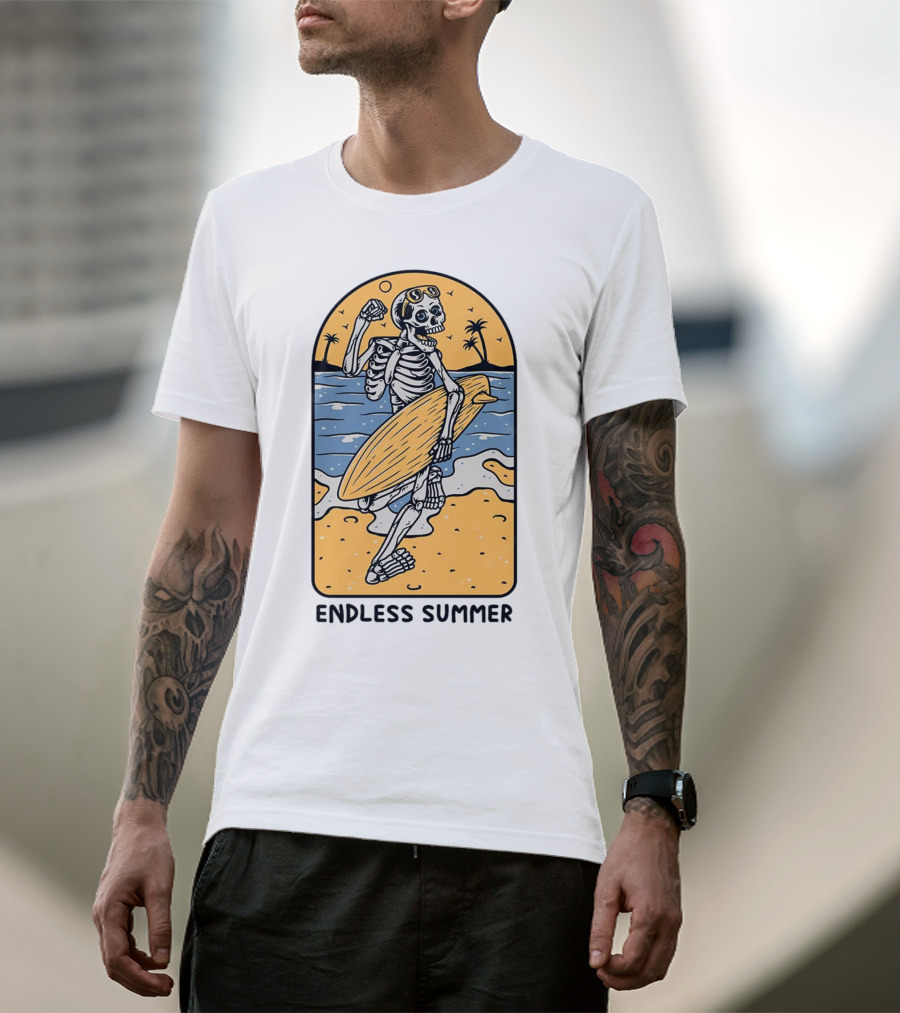 Skeleton Surfer Endless Summer Beach Vibes T-Shirt