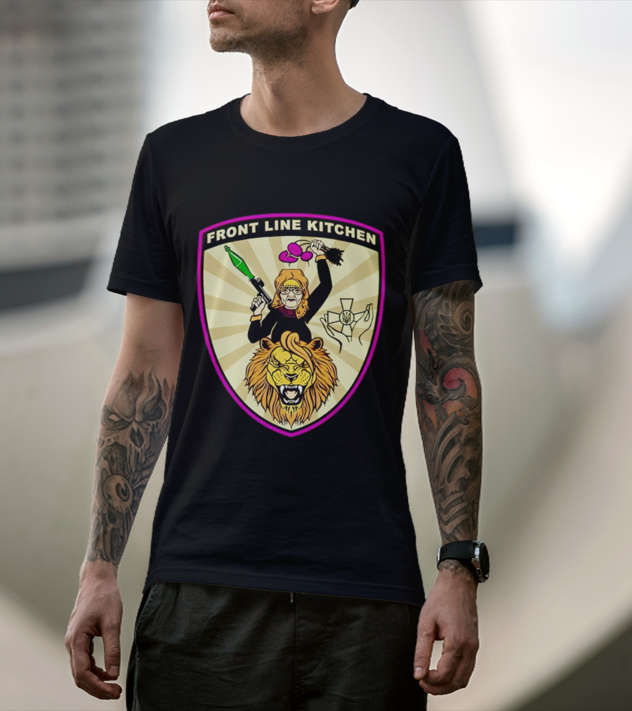 Front Line Kitchen Warrior With Viking Helmet And Lion Emblem T-Shirt