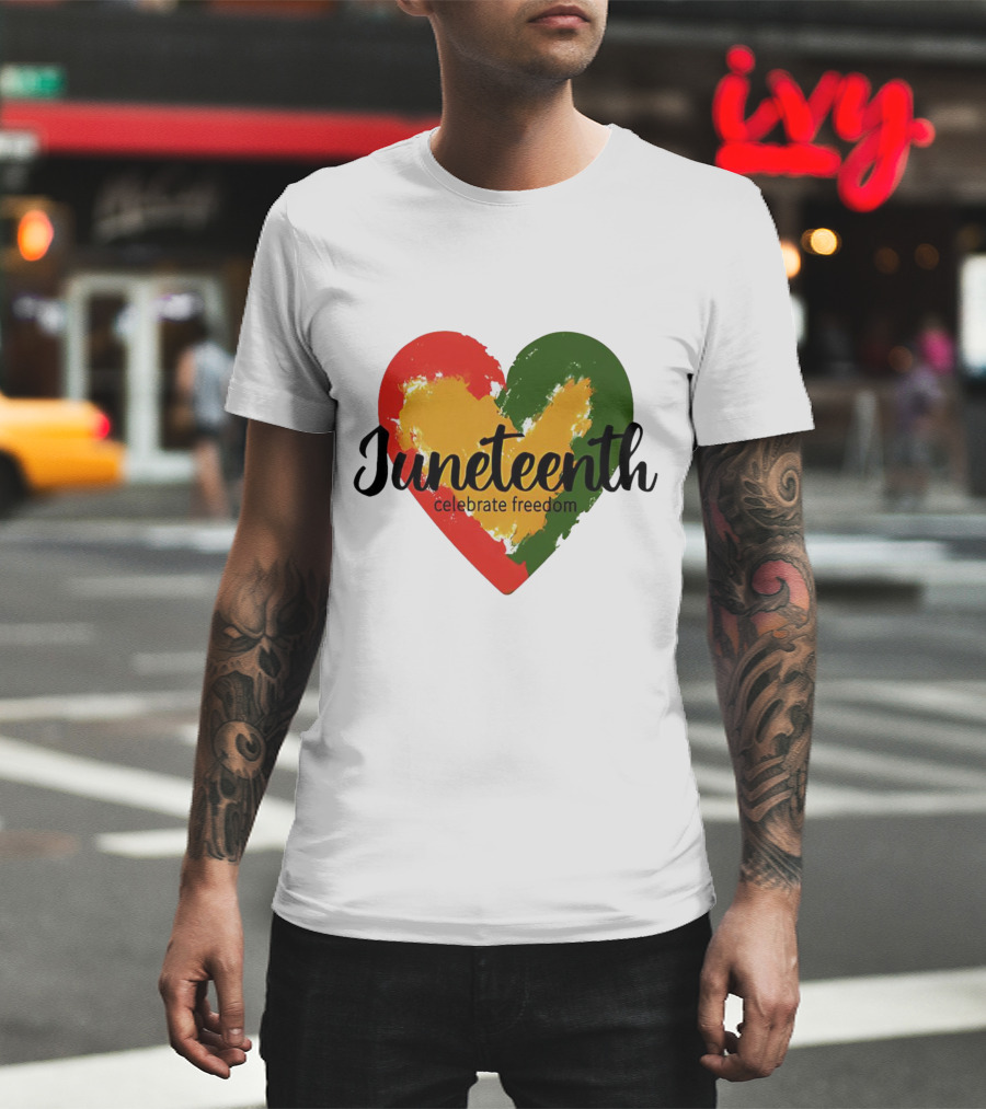 Juneteenth Celebrate Freedom Heart With Red Yellow Green Colors T-Shirt