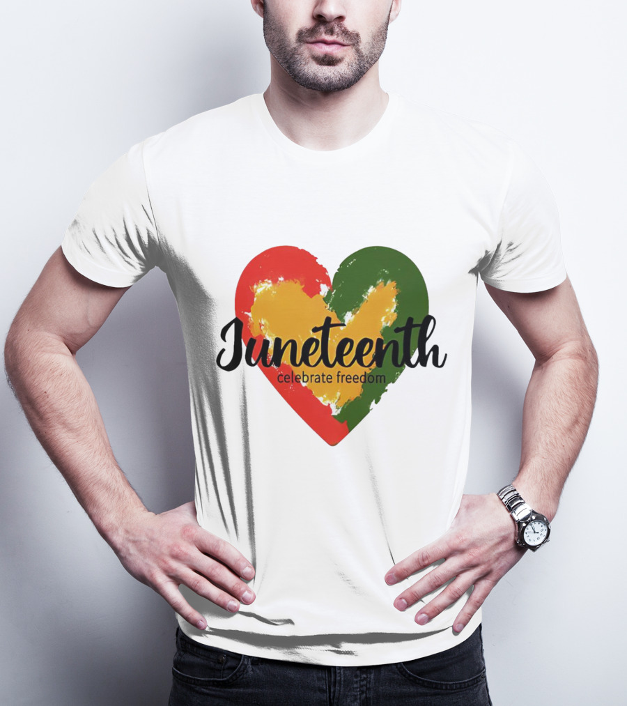 Juneteenth Celebrate Freedom Heart With Red Yellow Green Colors T-Shirt