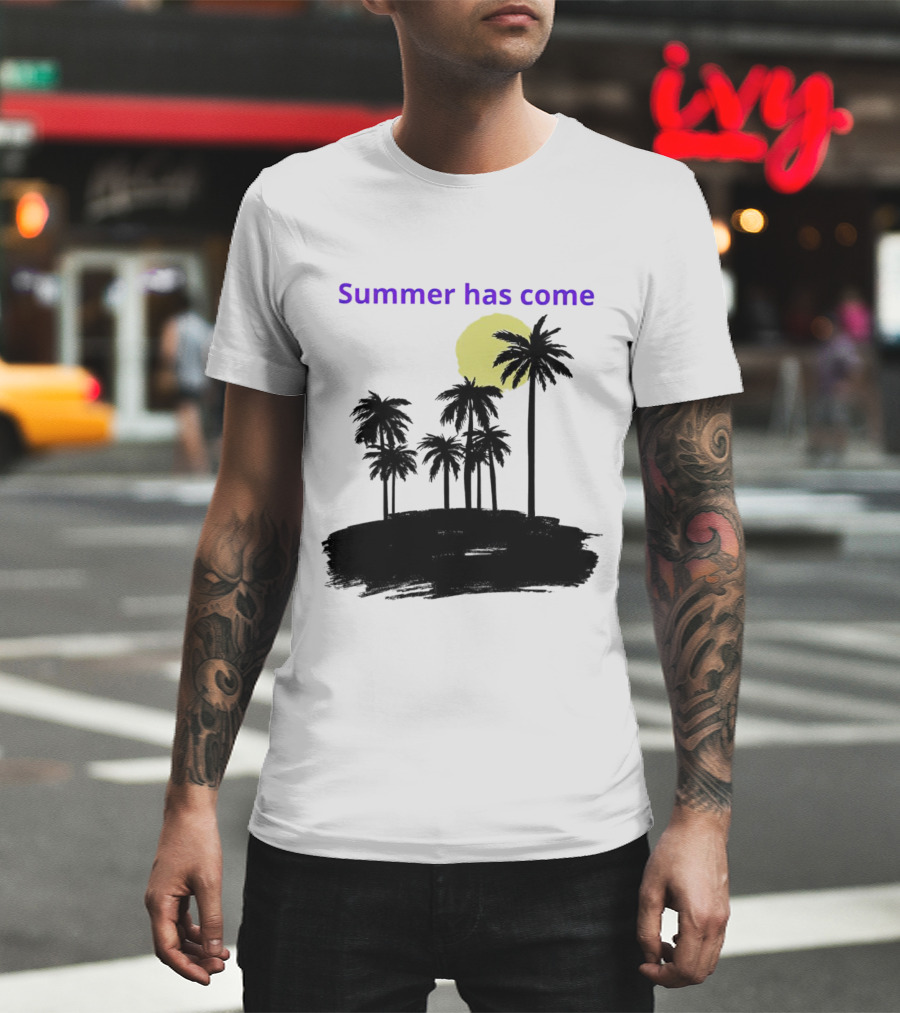 Summer Has Come Tropical Palm Silhouette Moonlit Evening T-Shirt