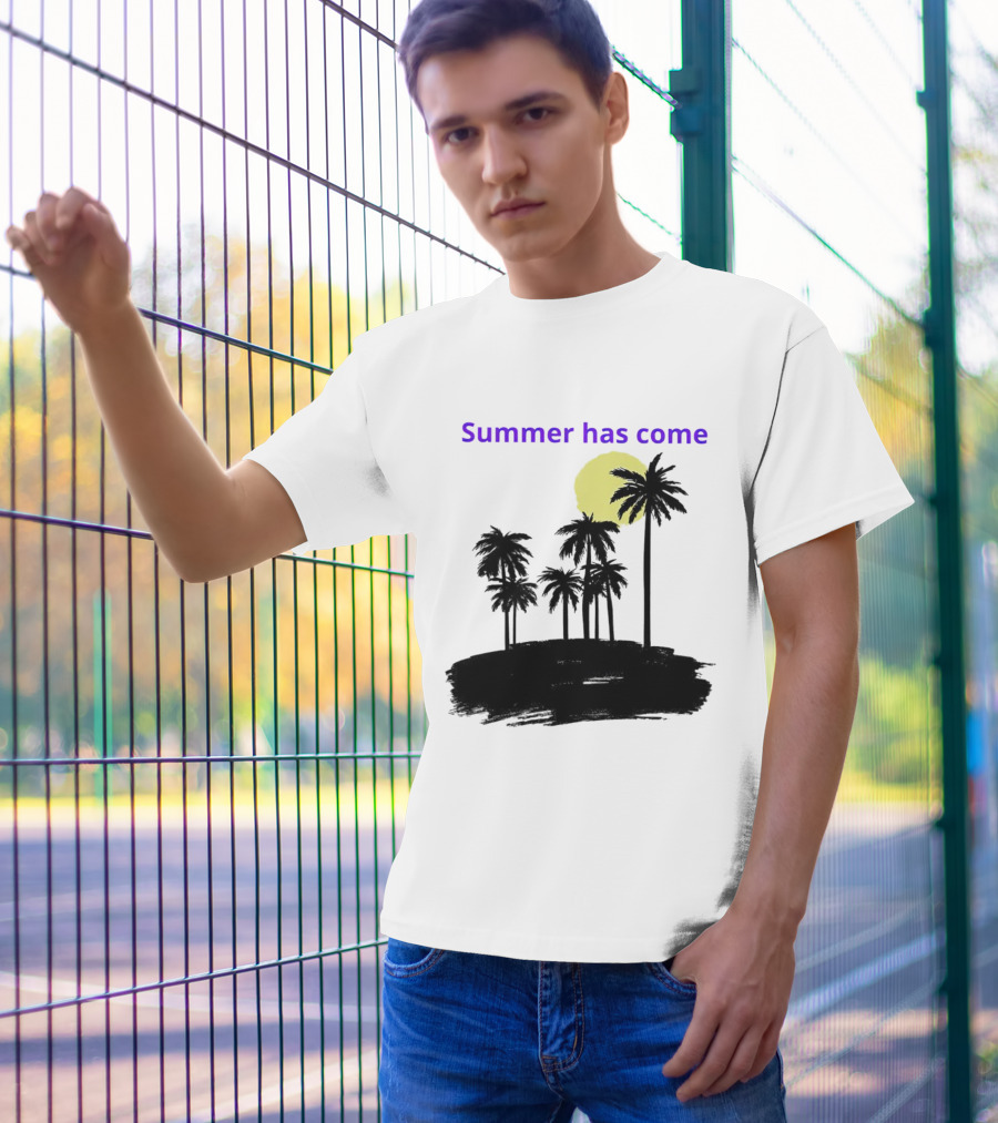 Summer Has Come Tropical Palm Silhouette Moonlit Evening T-Shirt