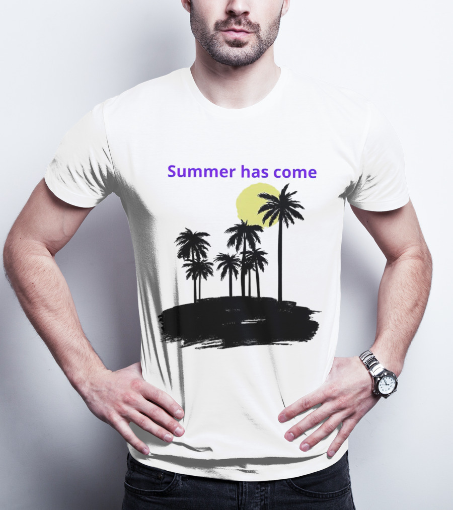 Summer Has Come Tropical Palm Silhouette Moonlit Evening T-Shirt