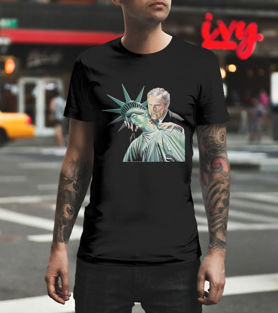 George Bush As Vampire Biting Statue Of Liberty T-Shirt