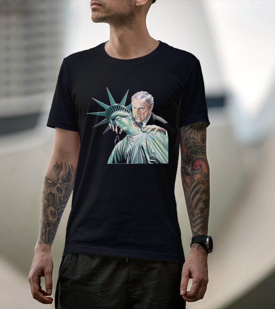 George Bush As Vampire Biting Statue Of Liberty T-Shirt