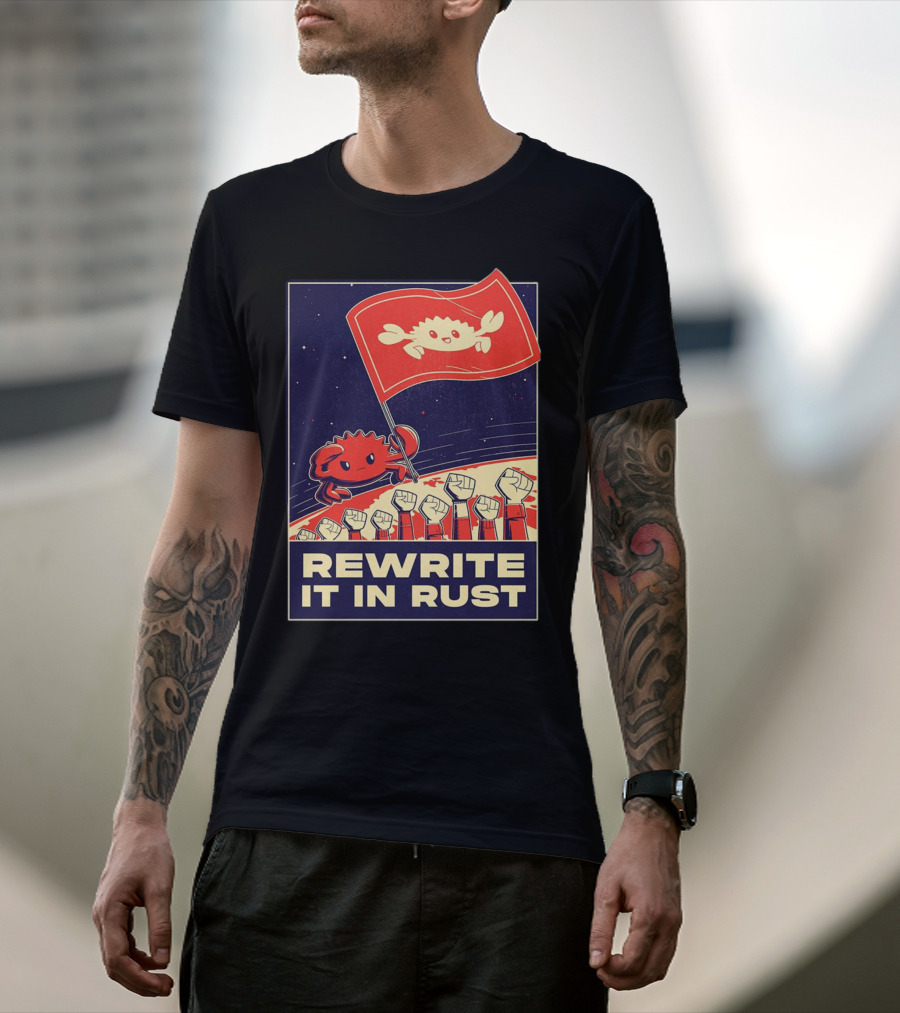 Rewrite It In Rust With Ferris Crab Flag Revolution T-Shirt
